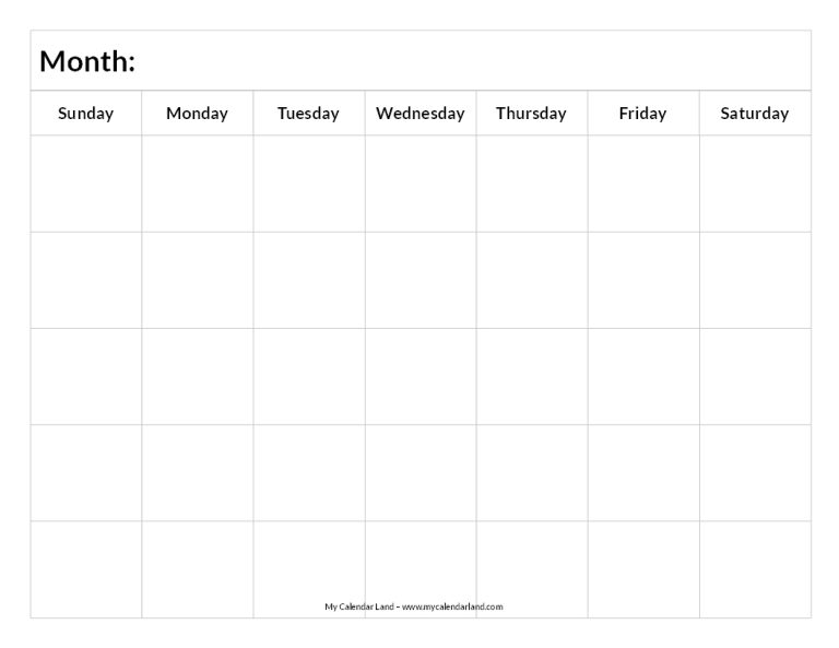 Blank Calendar Printable My Calendar Land
