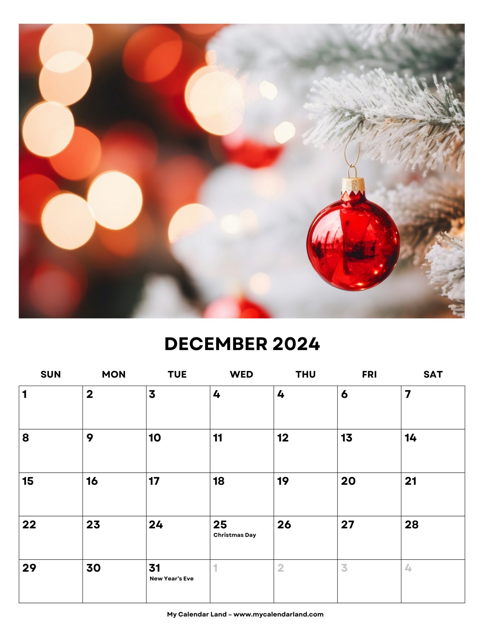 December 2024 Calendar – My Calendar Land