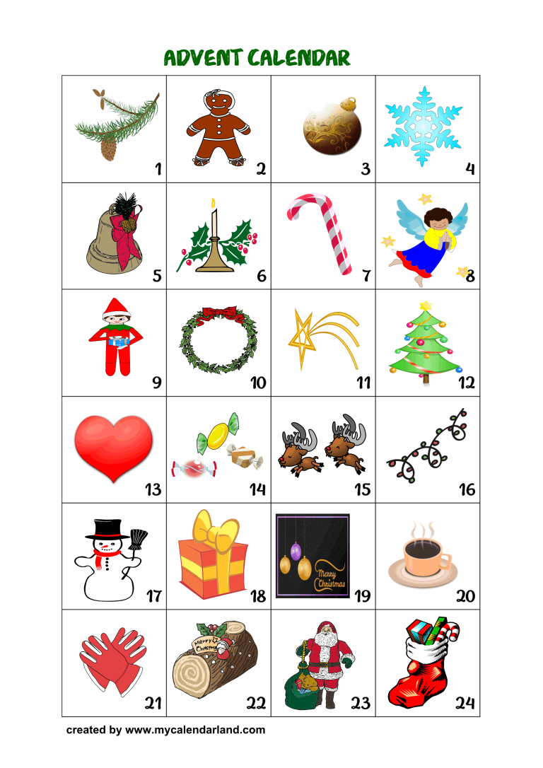 Printable Advent Calendars – My Calendar Land