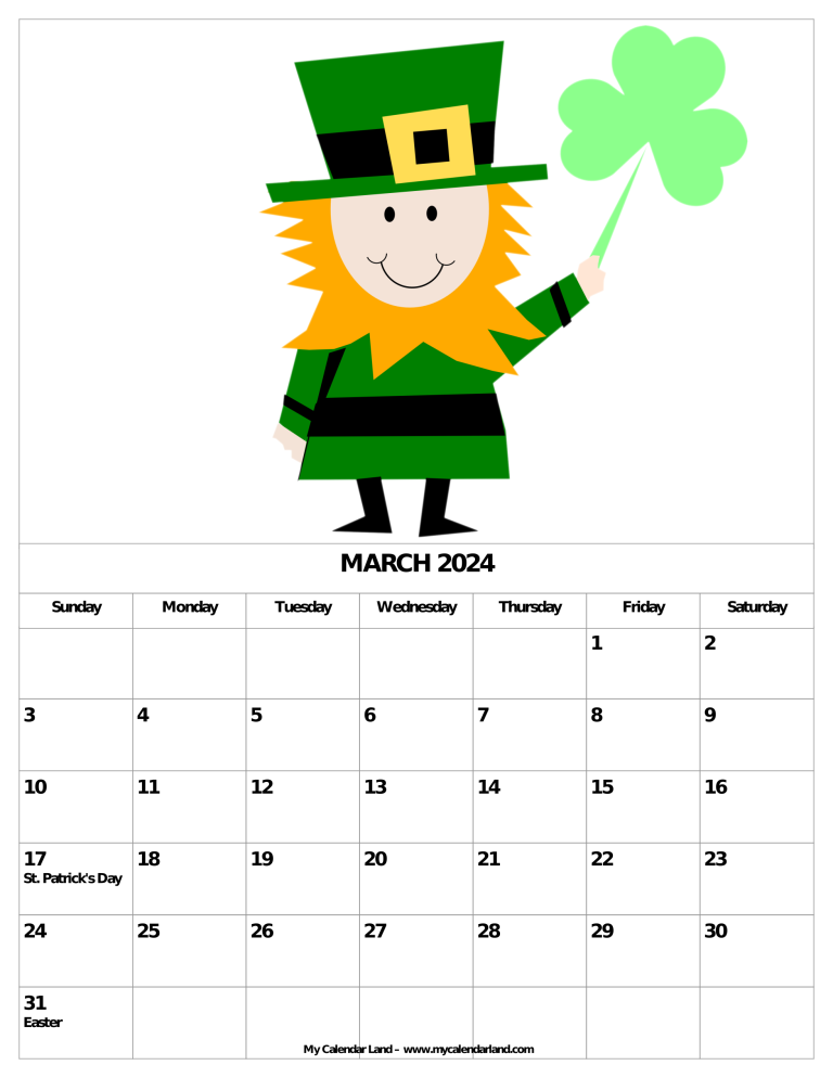March 2024 Calendar – My Calendar Land