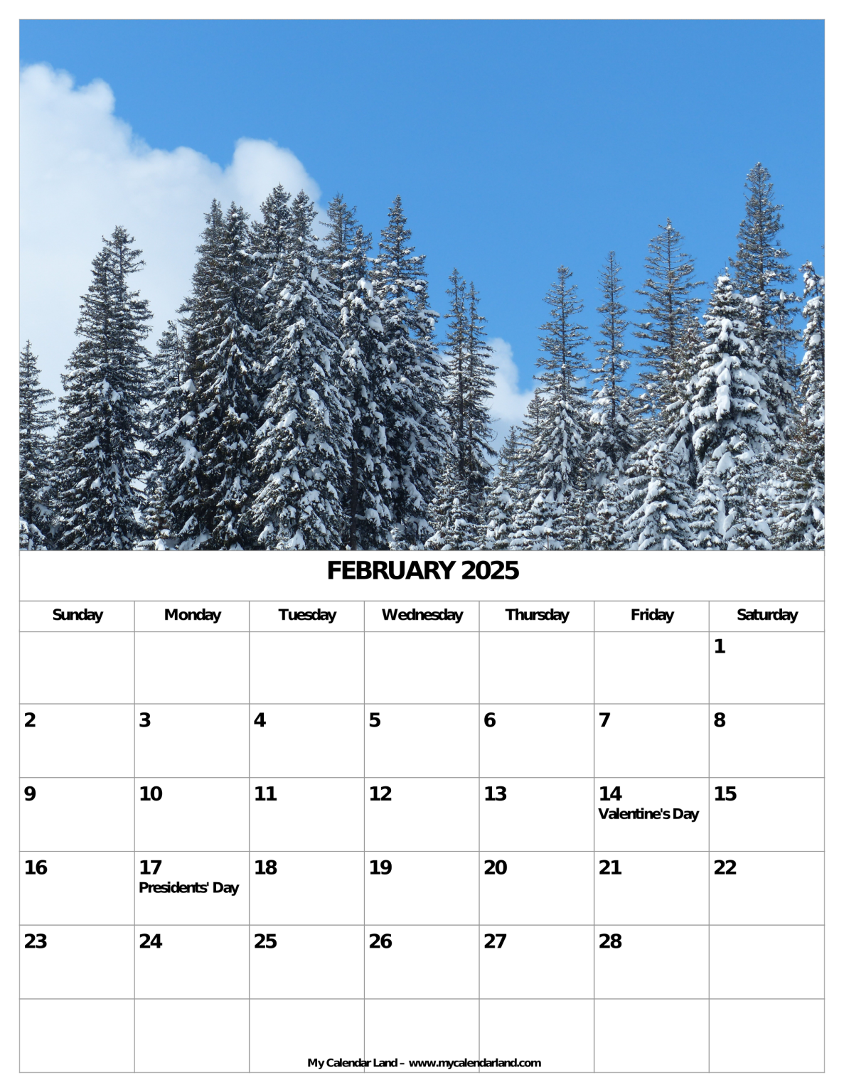 February 2025 Calendar – My Calendar Land