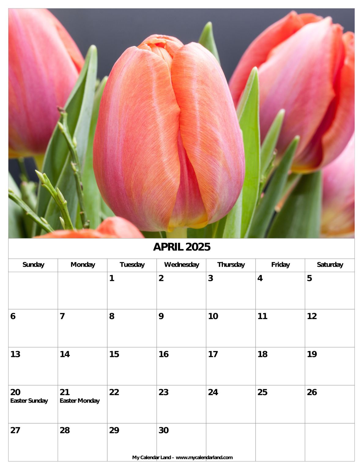 April 2025 Calendar – My Calendar Land