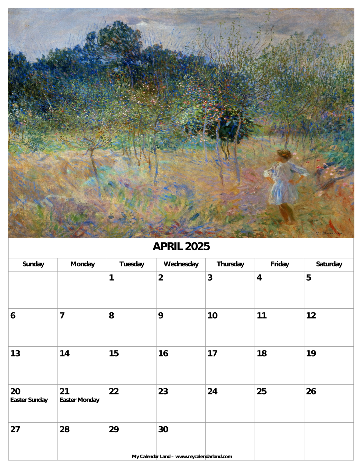 April 2025 Calendar – My Calendar Land