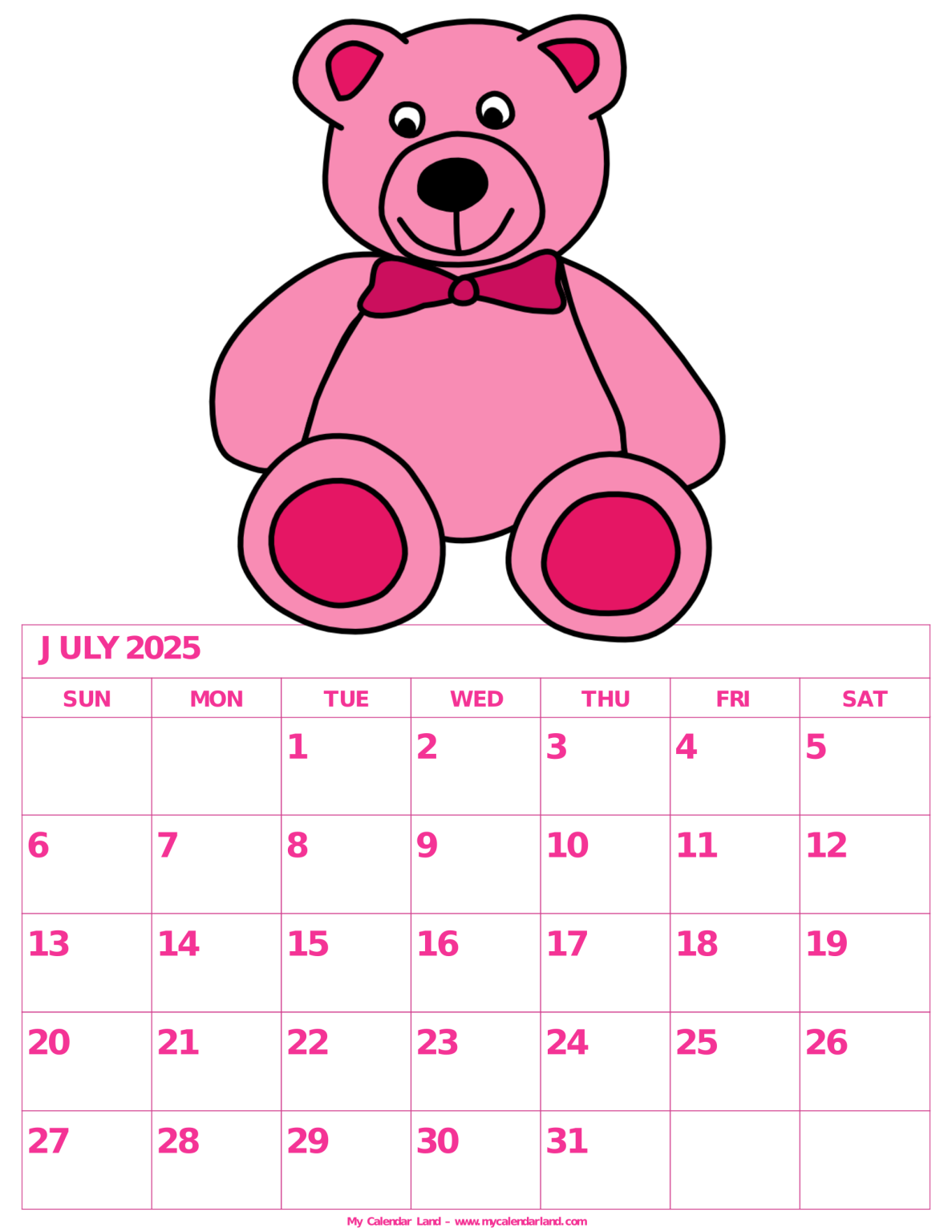July 2025 Calendar – My Calendar Land