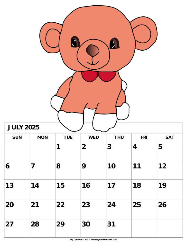 July 2025 Calendar – My Calendar Land