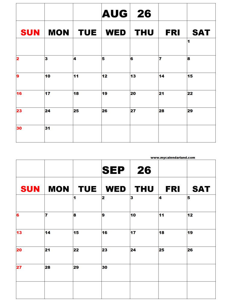 Free Printable Two-Month Calendars – My Calendar Land