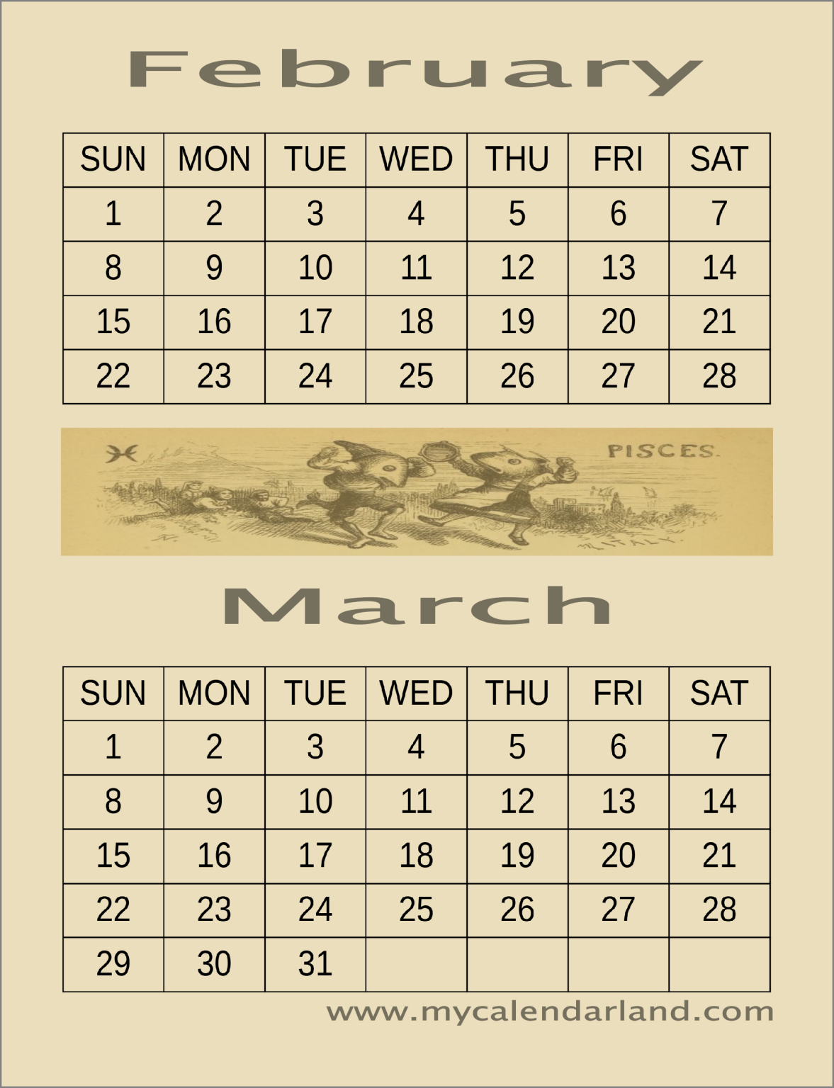 February and March Calendars for 2026 – My Calendar Land