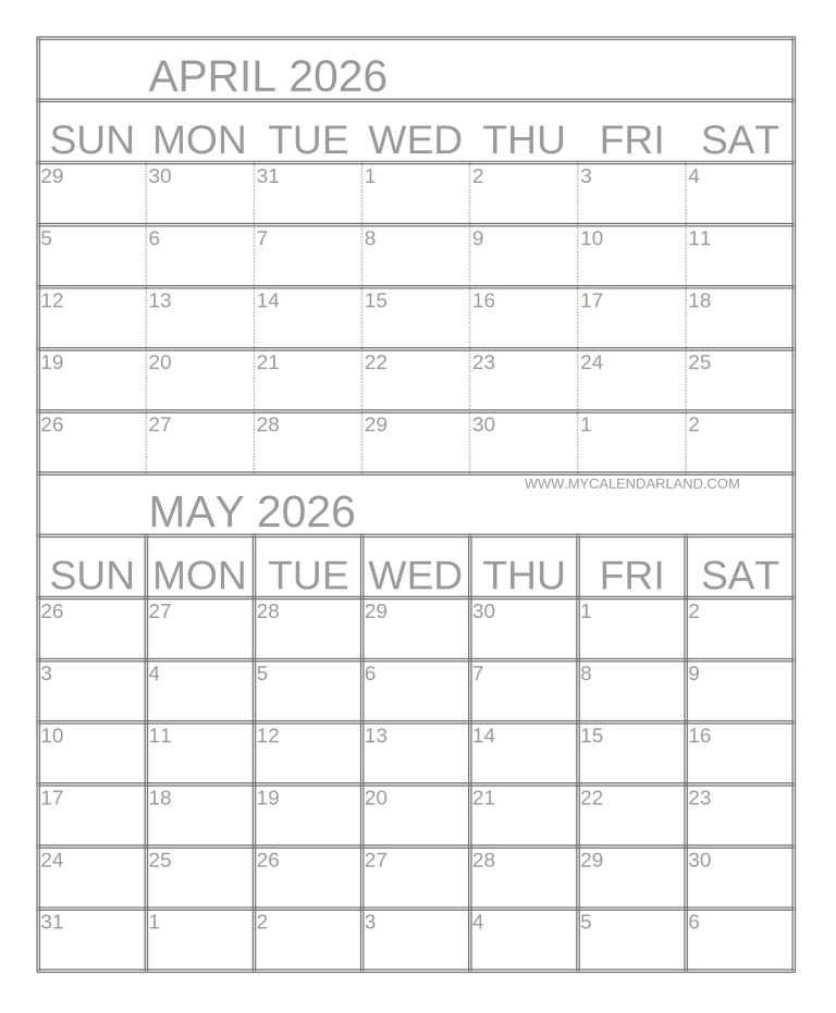 April and May Calendars – My Calendar Land