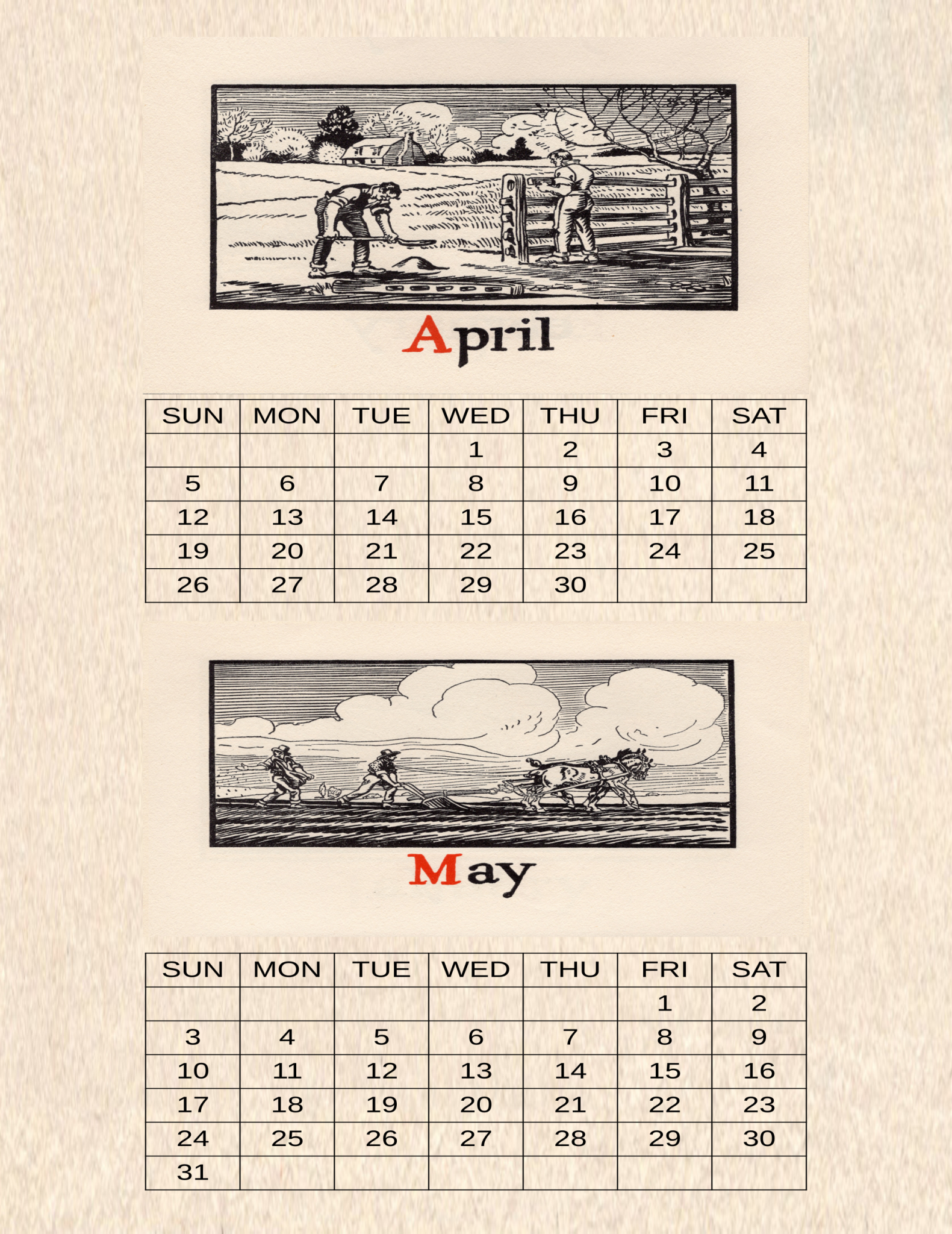 April and May Calendars – My Calendar Land
