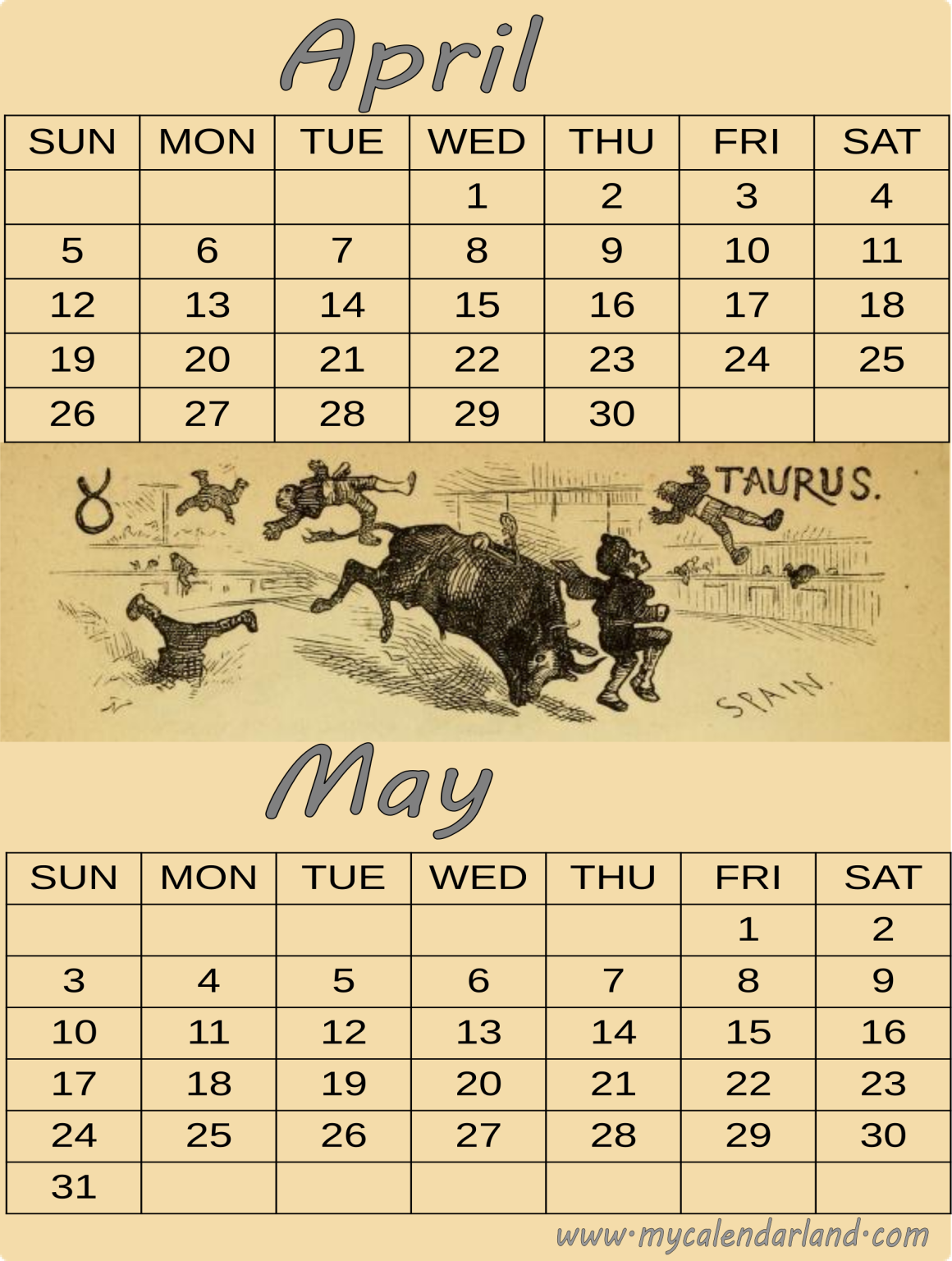 April and May Calendars – My Calendar Land