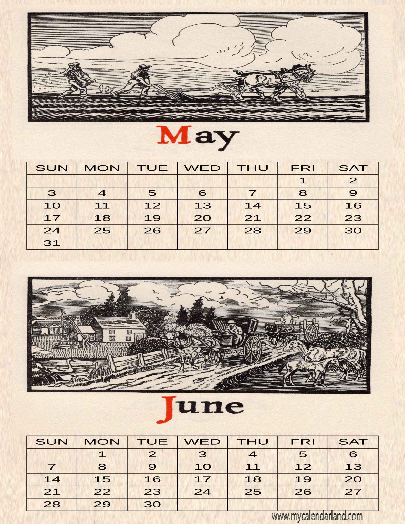 May and June Calendars – My Calendar Land