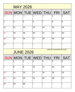 May and June Calendars – My Calendar Land