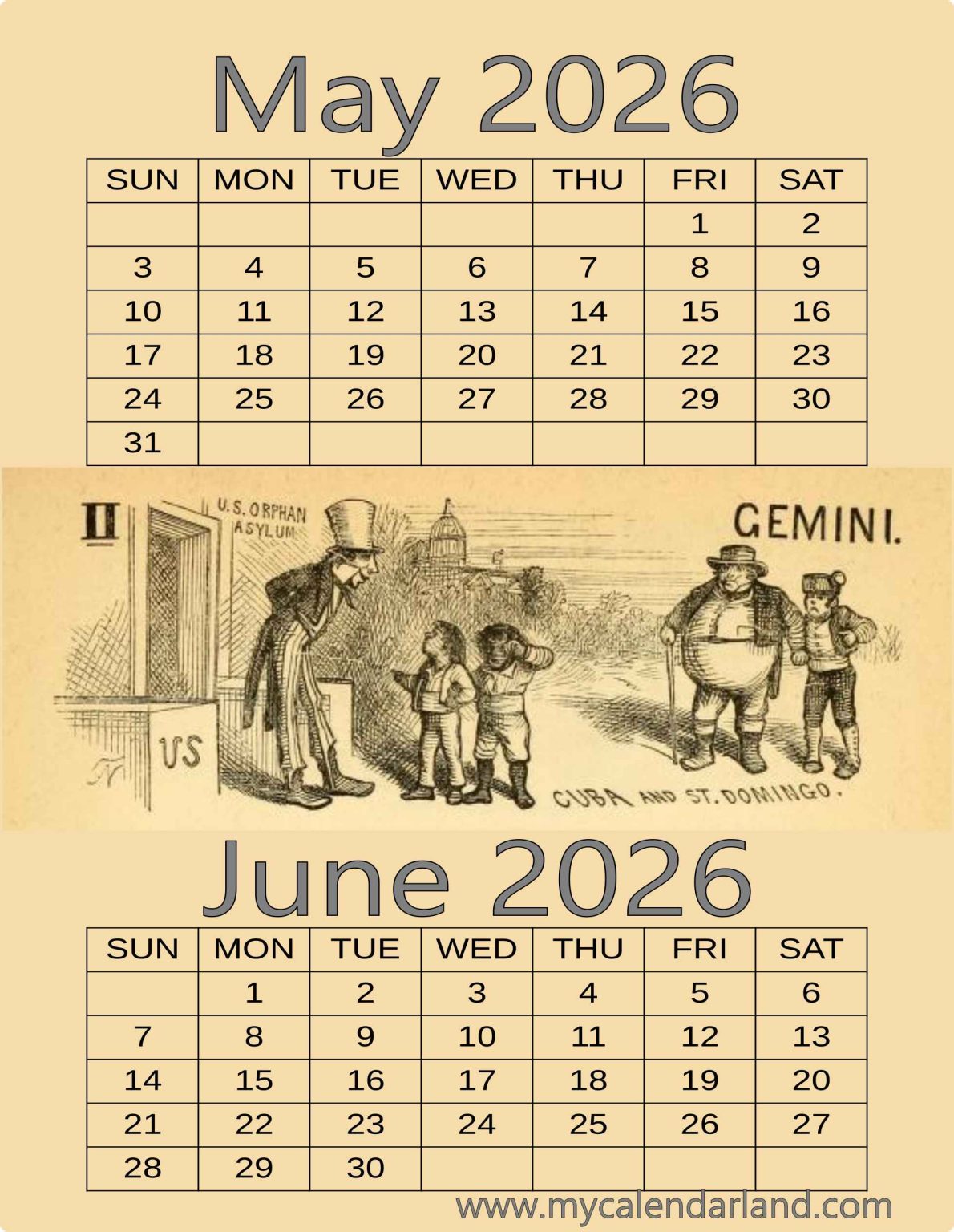 May and June Calendars – My Calendar Land